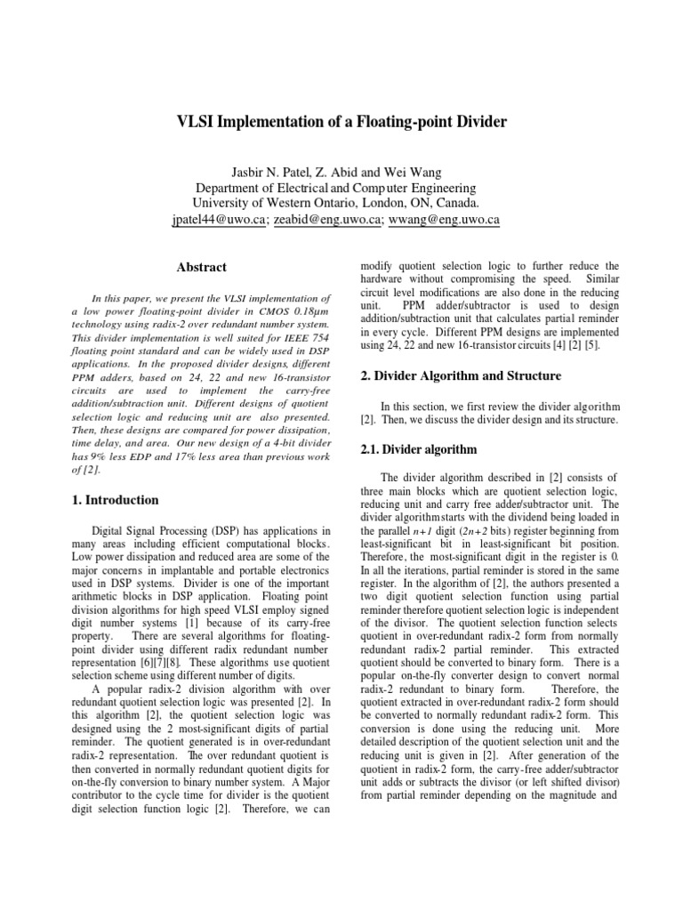 VLSI Implementation of A Floating-Point Divider | Download Free PDF ...