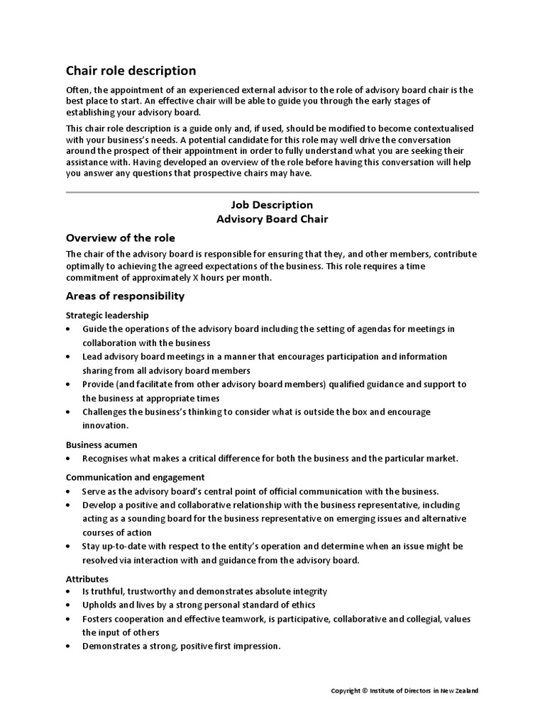 Chair Role Description | PDF | Leadership | Cognitive Science