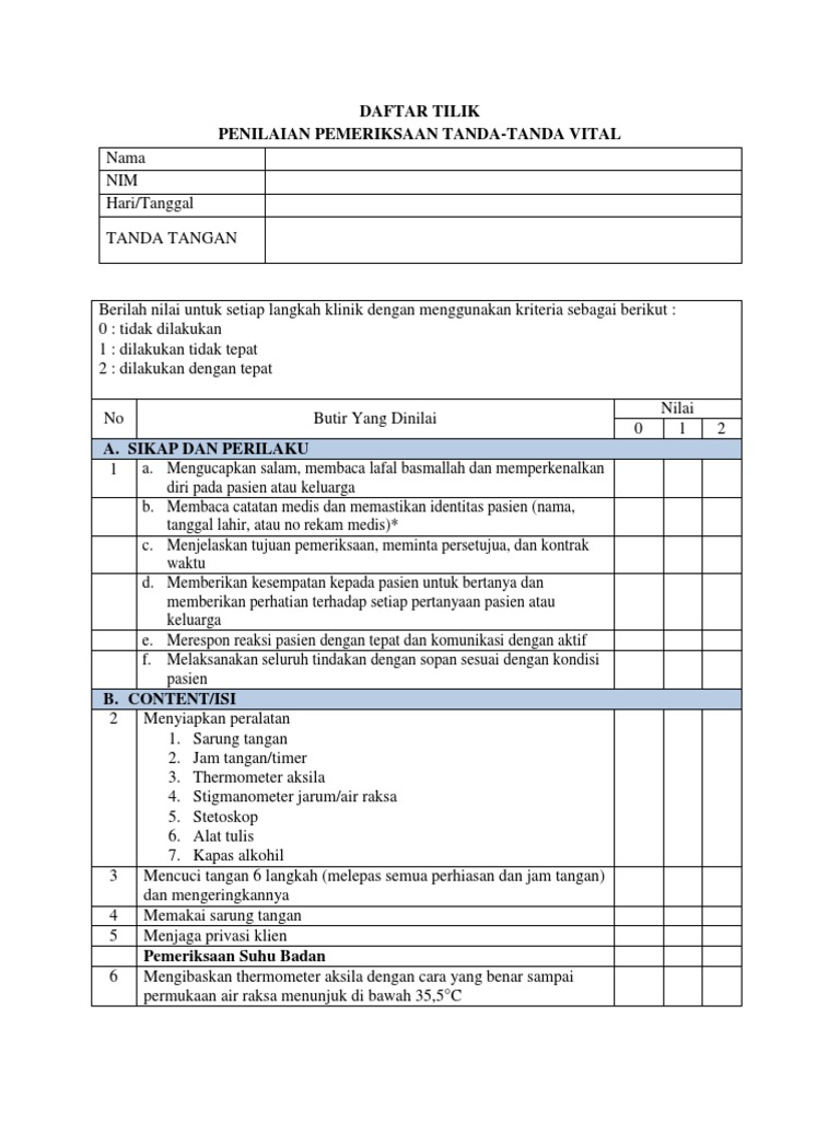 Daftar Tilik TTV | PDF | Sains & Matematika