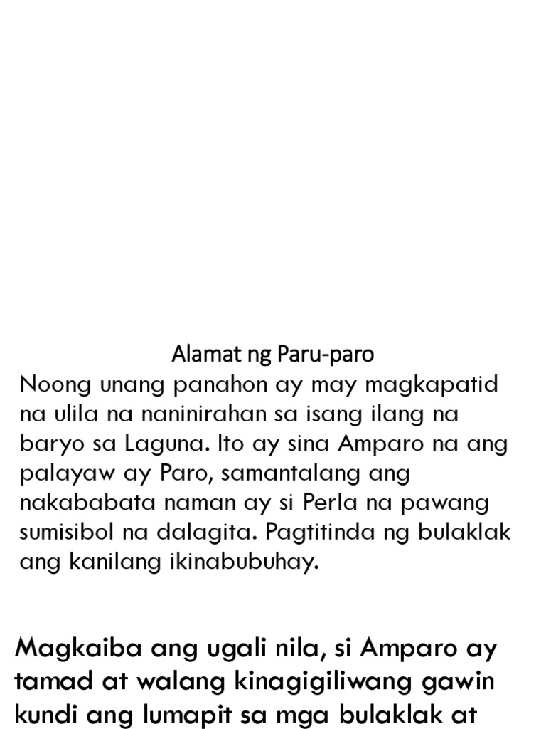 Alamat NG Paru-Paro Kwento para Sa Quiz | PDF