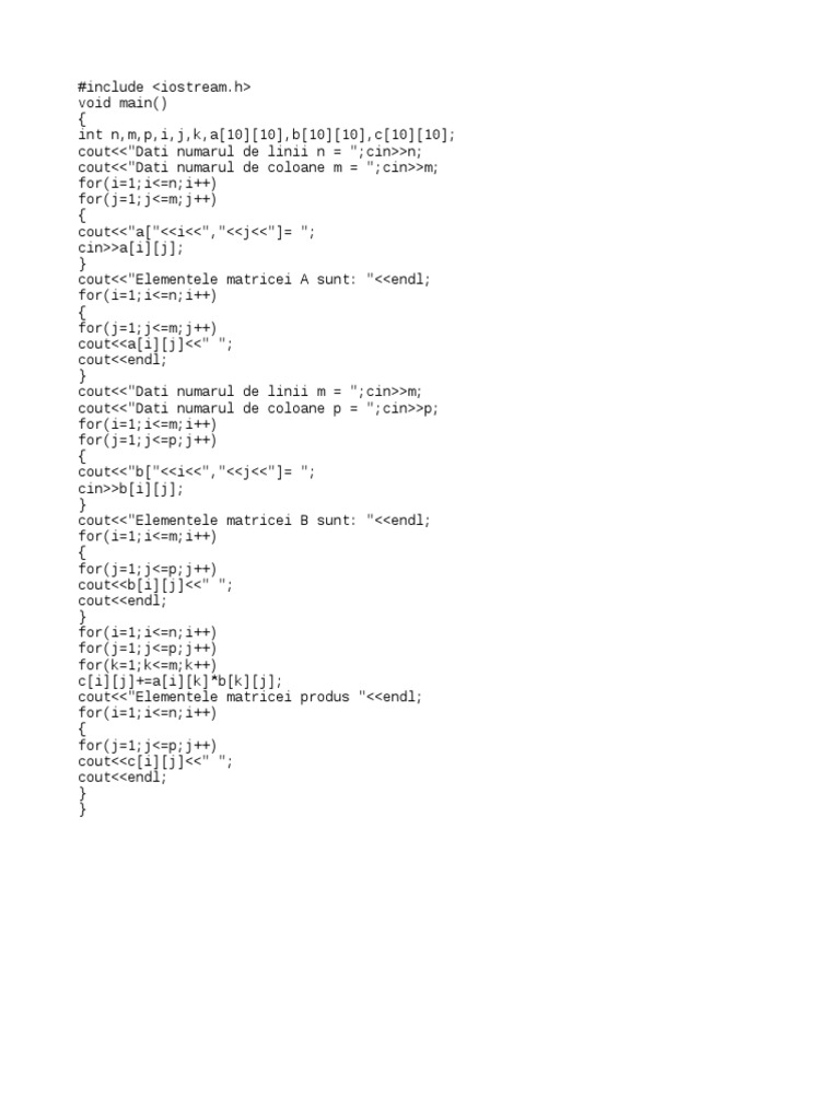 Inmultirea A Doua Matrici in C++ | PDF