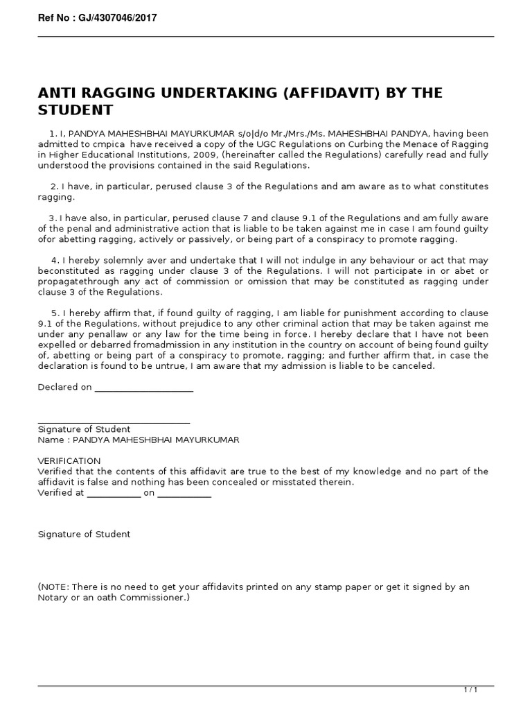 Student Affidavit | Download Free PDF | Affidavit | Public Law