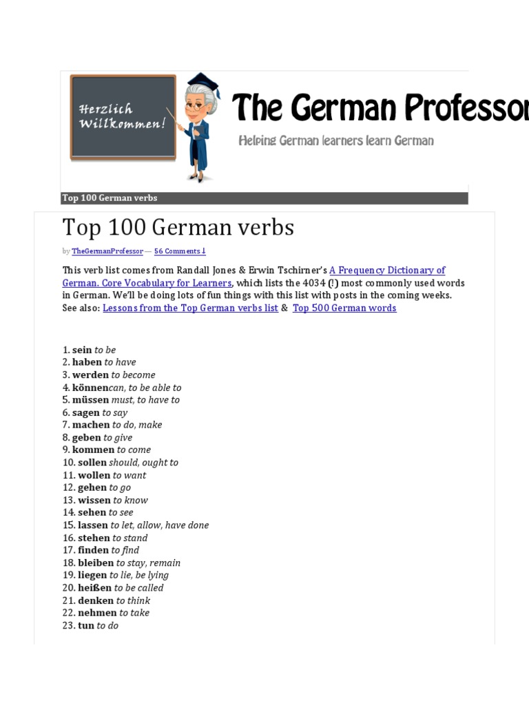 Top 100 German Verbs | PDF | Lexicology | Linguistics