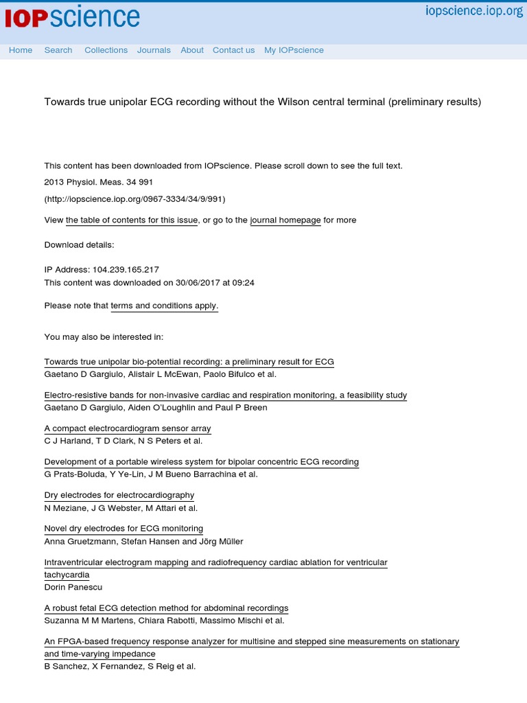Towards True Unipolar ECG Recording Without The Wilson Central Terminal ...