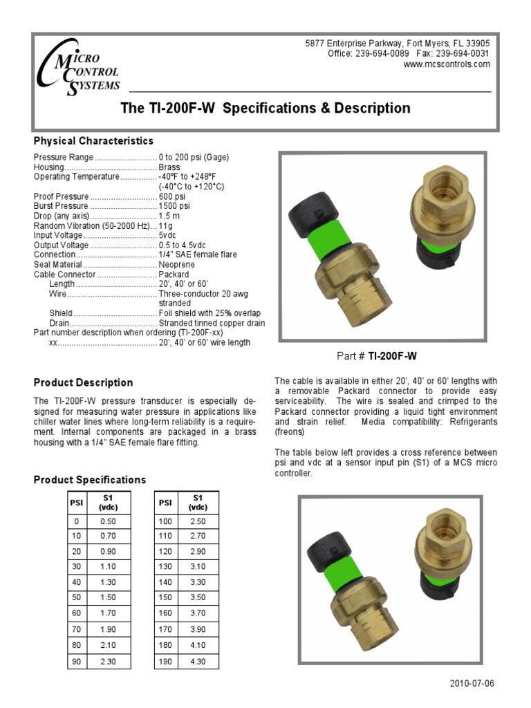 TI 200F W Spec Sheet | PDF | Electrical Connector | Electrical Components