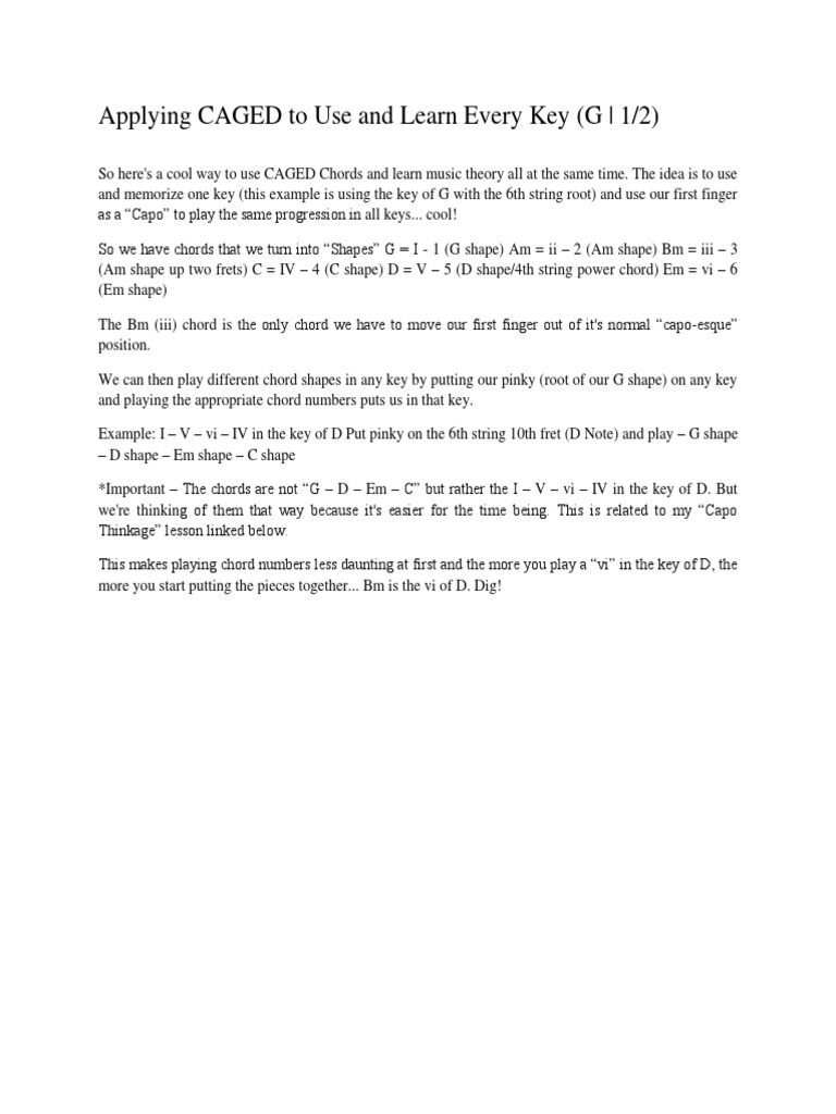 Applying CAGED To Use and Learn Every Key (G - 1/2) | PDF