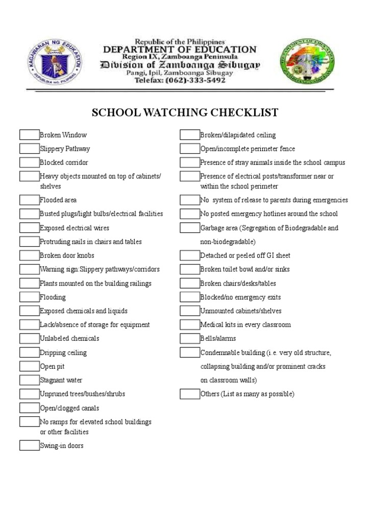 School Watching Checklist