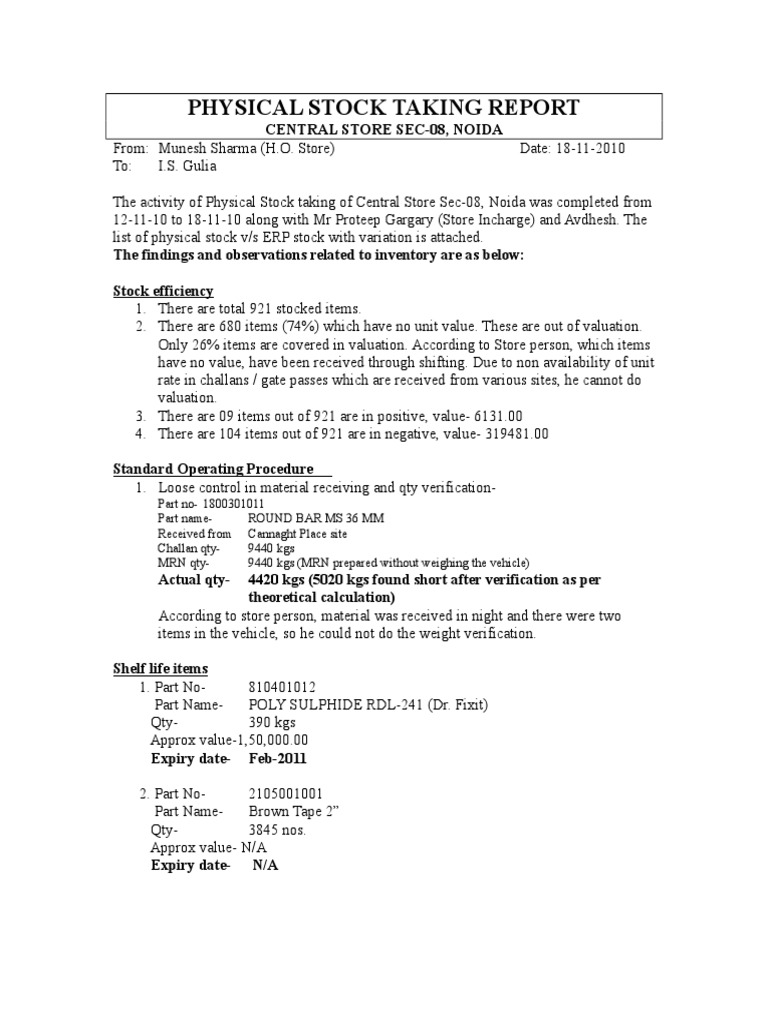 Physical Stock Taking Report | PDF | Building Engineering | Nature