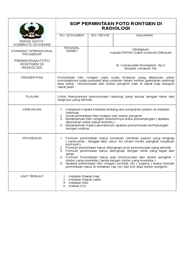 SOP Permintaan Foto Rontgen Radiologi | PDF | Sains & Matematika