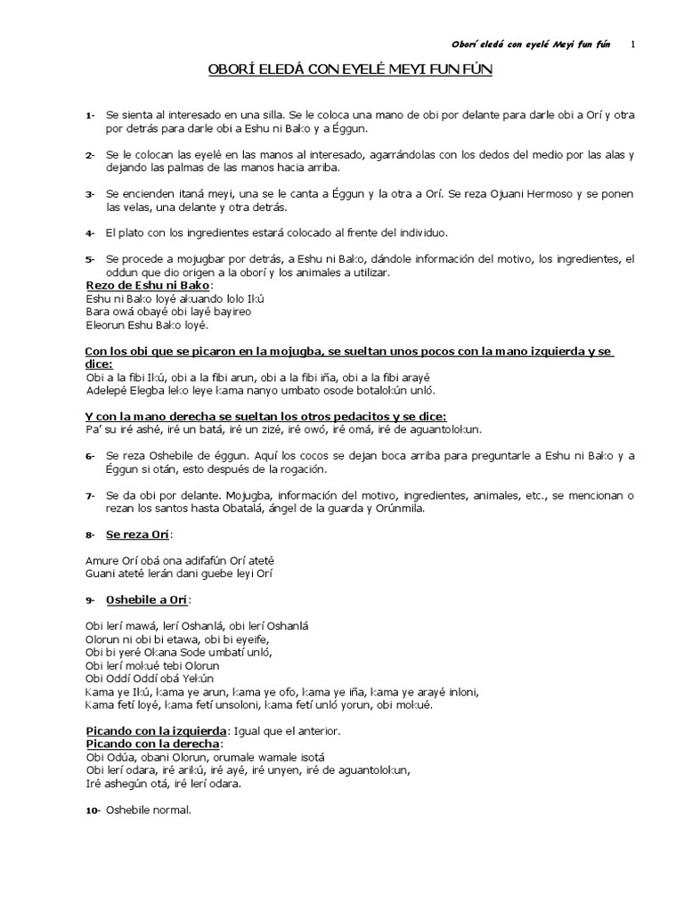 Para Hacer Un Oborí Eledá Con Eyelé Meyi Fun Fún | PDF | Religión ...