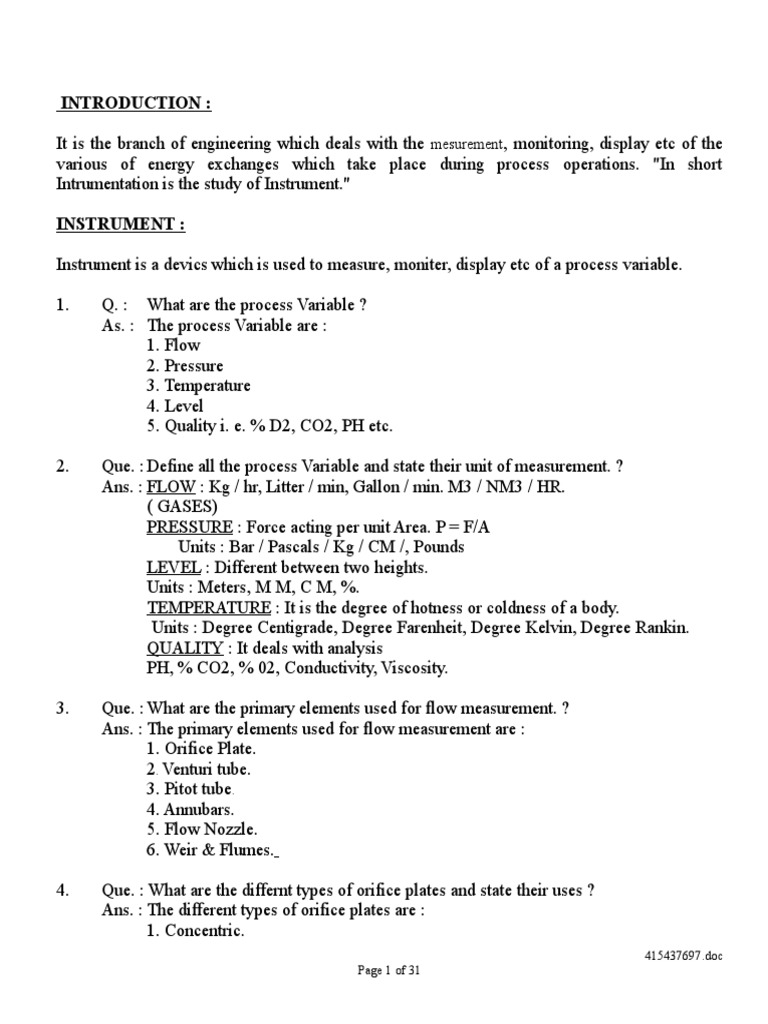 Instrumentation and Measurement Basics | PDF | Pressure Measurement ...