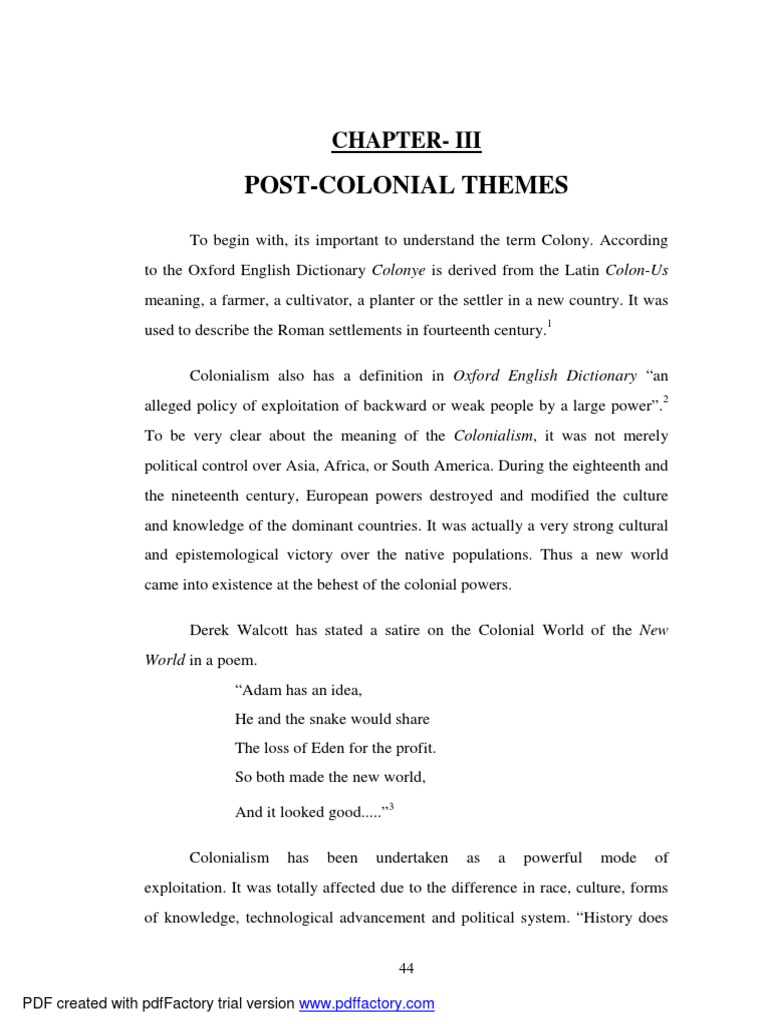 Post-Colonial Themes: Chapter-Iii | PDF | Postcolonialism | Colonialism