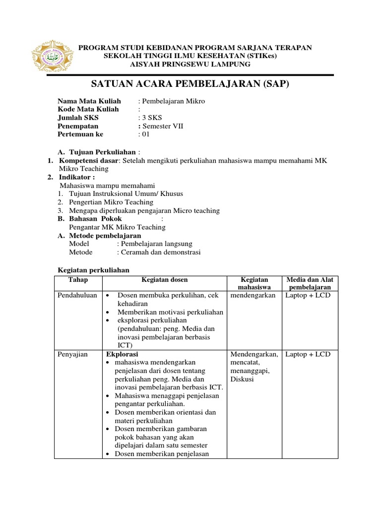SAP Pembelajaran Mikro Kebidanan | PDF | Karier & Perkembangan | Seni