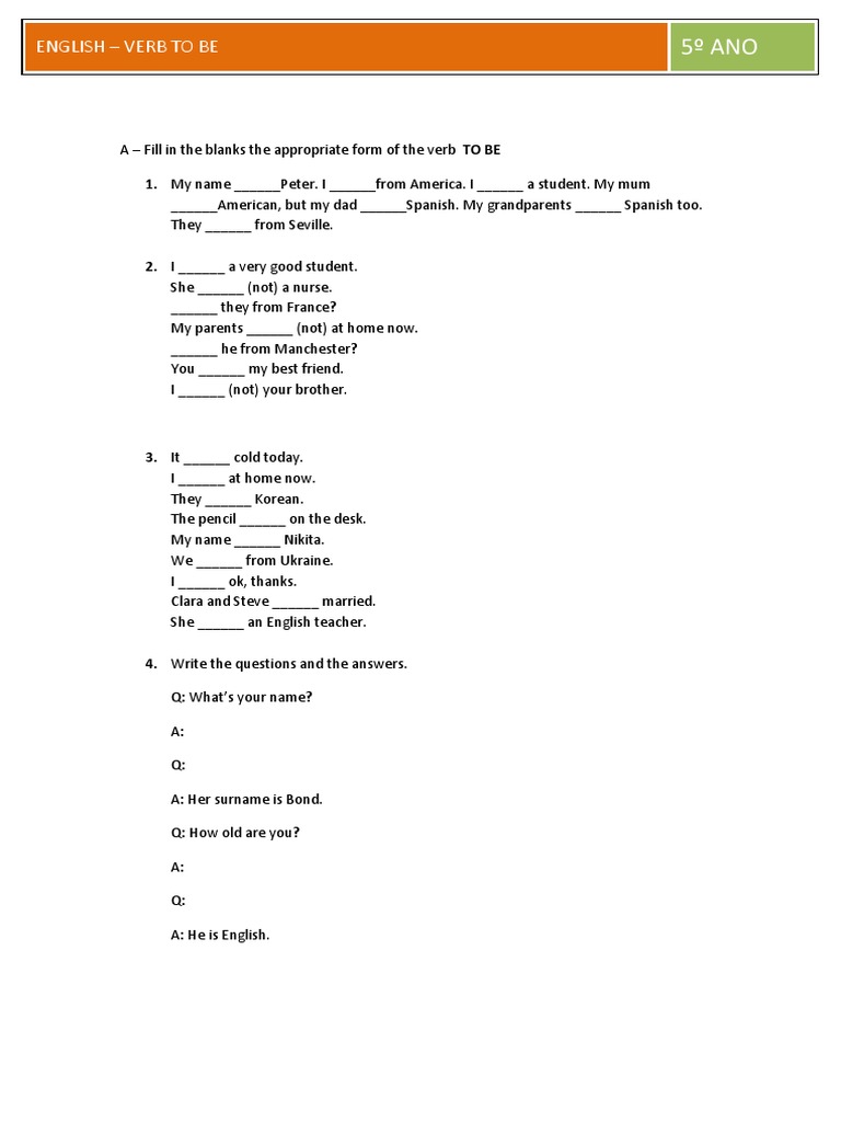English Verb "To Be" Exercises | PDF