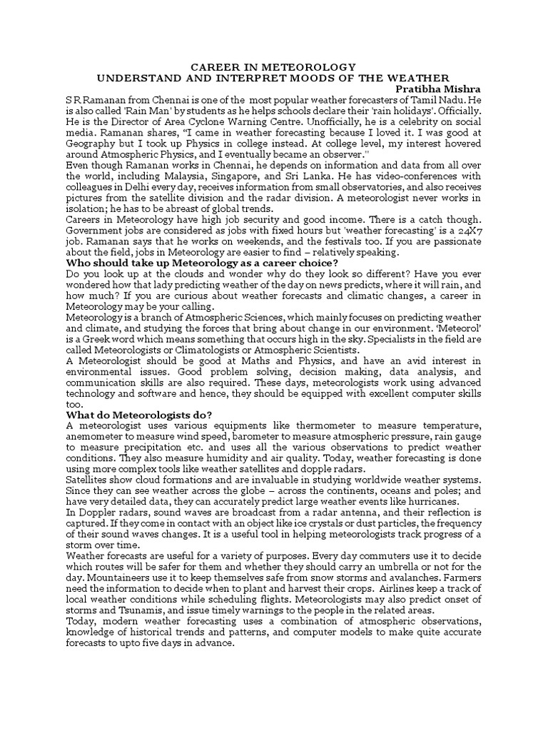 Career in Meteorology | Download Free PDF | Weather Forecasting ...