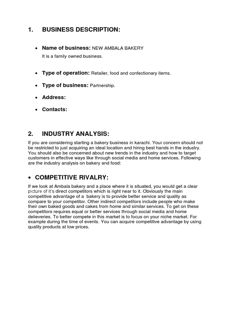 Business Description | PDF | Bakery | Competition