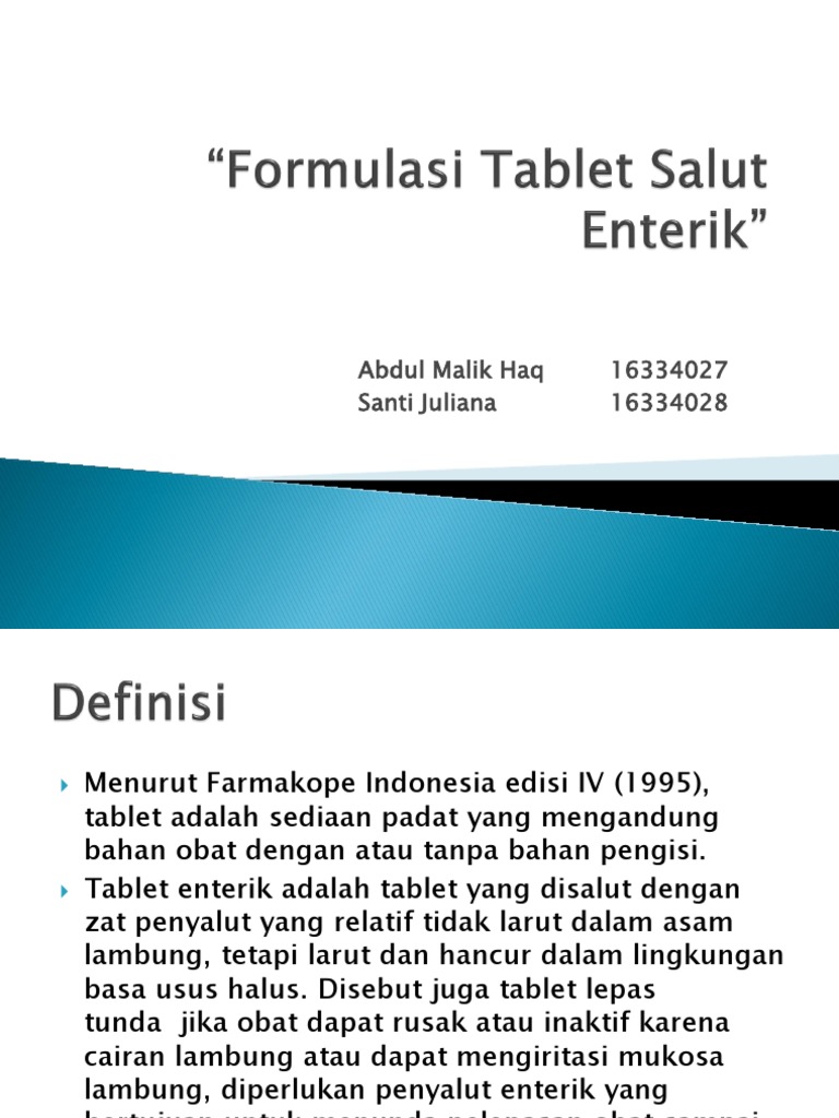 Formulasi Tablet Salut Enterik | PDF