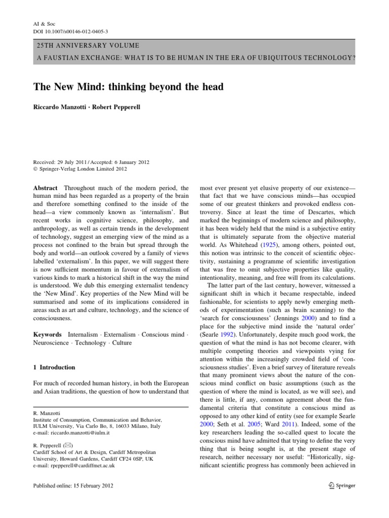 The New Mind Thinking Beyond The Head PDF | PDF | Philosophy Of Mind ...