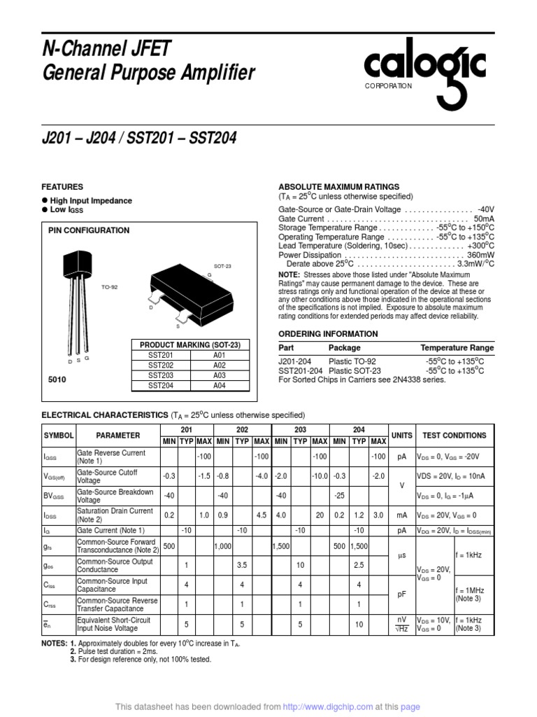 J201 204 | PDF | Field Effect Transistor | Electrical Engineering