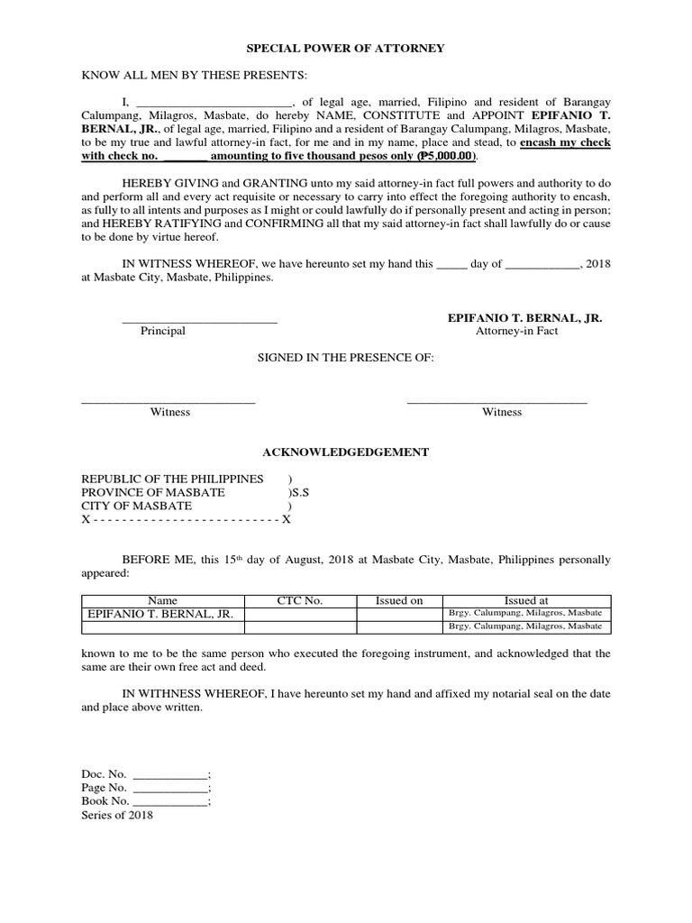 SPA for Check Encashment in Philippines | PDF | Virtue | Social ...