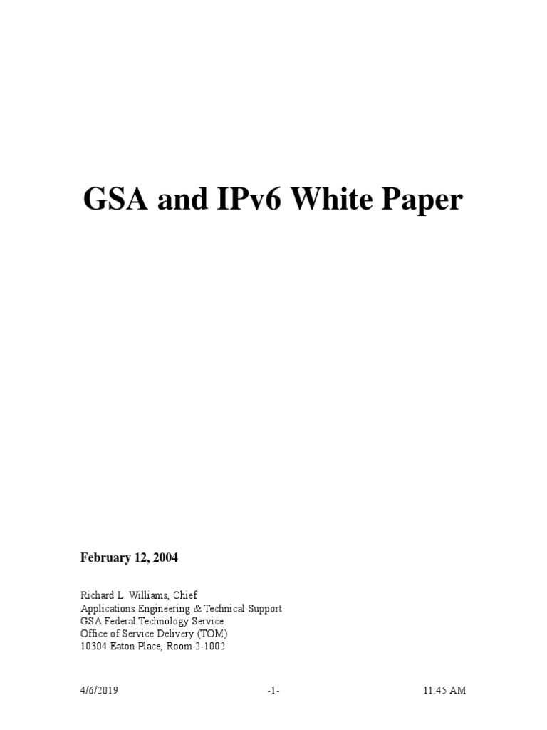 Gsa and Ipv6 White Paper: February 12, 2004 | PDF | I Pv6 | Ip Address
