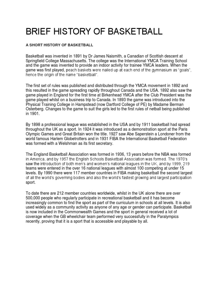 Brief History of Basketball | Download Free PDF | Swimming (Sport ...