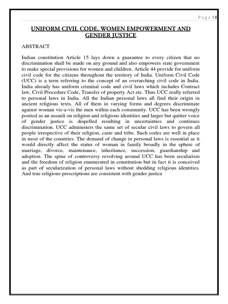 Uniform Civil Code | PDF | Wife | Gender Equality