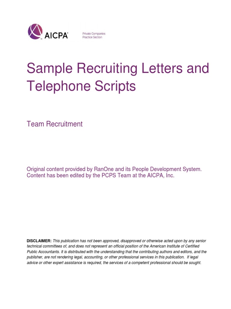 Sample Recruiting Letters and Telephone Scripts: Team Recruitment | PDF ...
