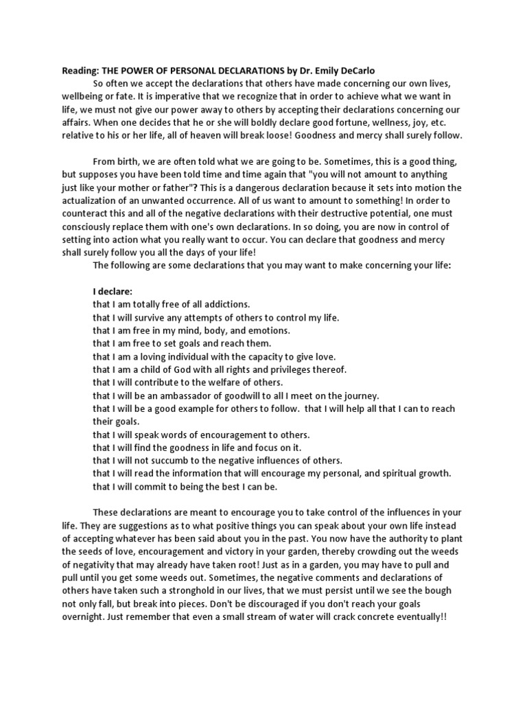 The Power of Declaration | PDF | Psychological Concepts