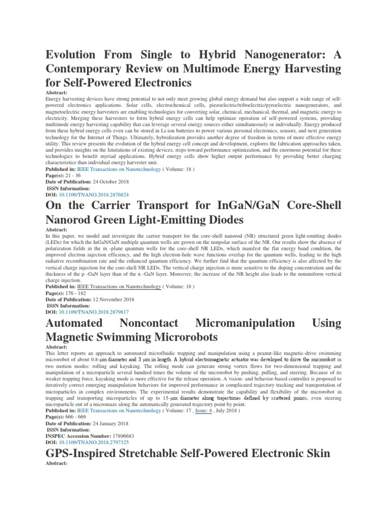 NanoTechnology Titles With Abstract | PDF | Energy Harvesting ...