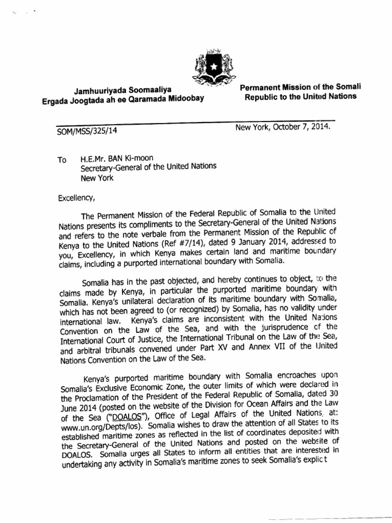 Somalia Note Verbale Dated 7 October 2014 | PDF