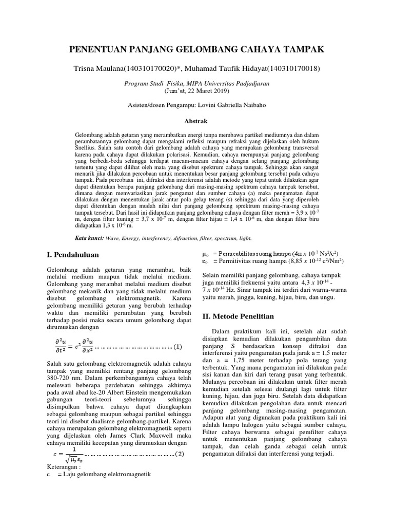 Penentuan Panjang Gelombang Cahaya Tampak | PDF
