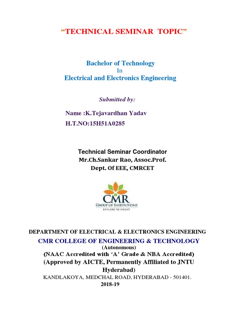 Technical Seminar Topic: Bachelor of Technology Electrical and ...