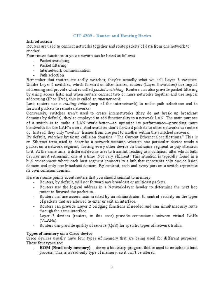 1.0 Introduction Ip Routing | PDF | Network Switch | Router (Computing)