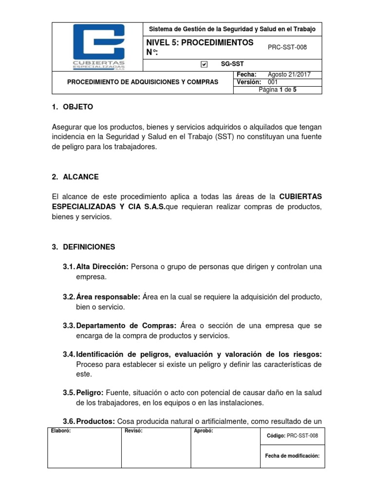 PRC-SST-008 Procedimiento de Adquisiciones y Compras | PDF | Business ... PRC-SST-008 Procedimiento de Adquisiciones y Compras | PDF | Business ...