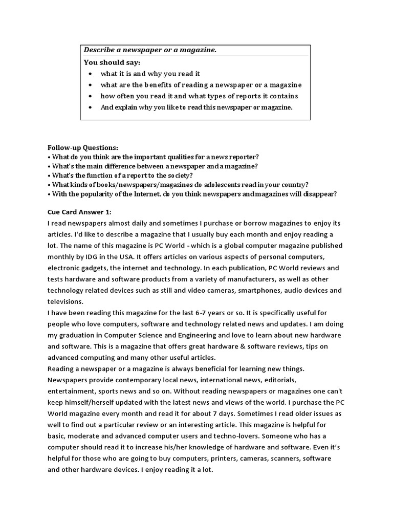 Describe A Newspaper or A Magazine | PDF | Personal Computers | Newspapers