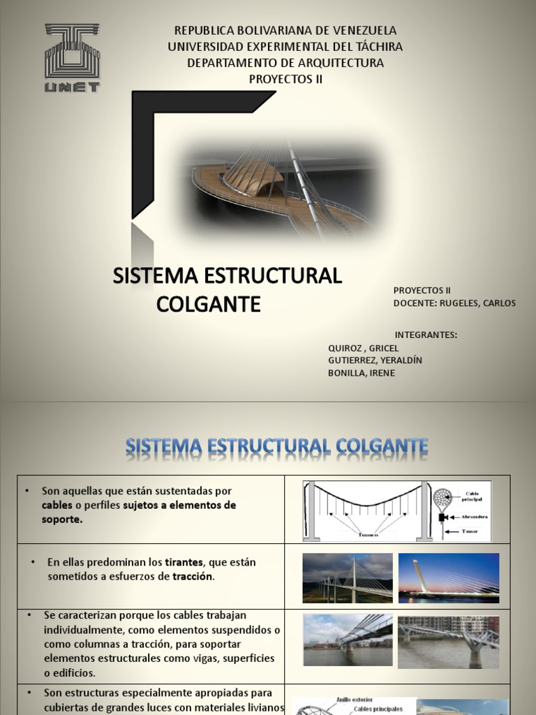 Diapositivas Sistema de Estructuras Colgantes, Proyectos II | PDF ...