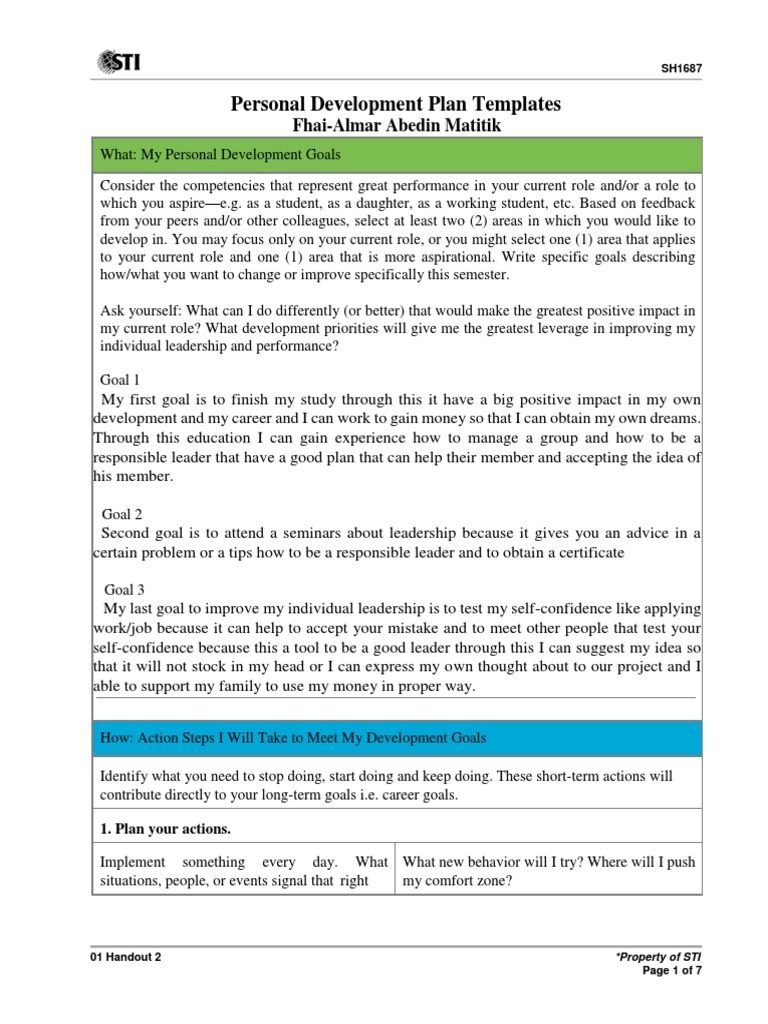 Personal Development Plan Templates: Fhai-Almar Abedin Matitik | PDF ...