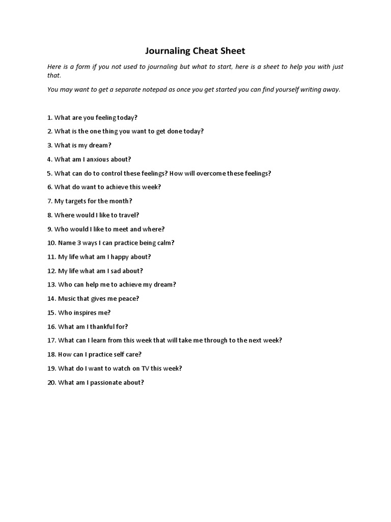 Journaling Cheat Sheet | PDF
