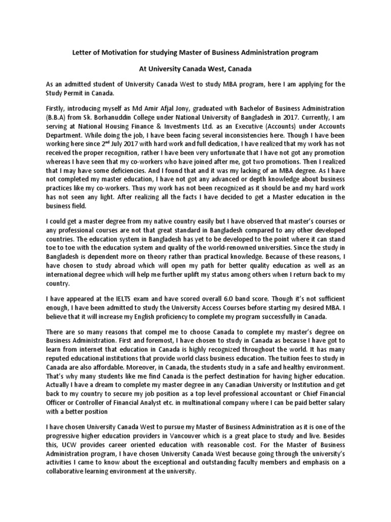 Amir Afjal Jony SOP | PDF | Master Of Business Administration | University