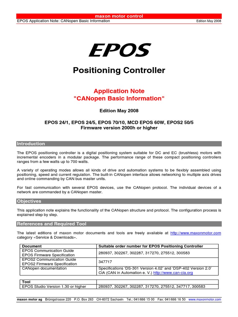 Manual EPOS2 ApplicationNotesCANopen | PDF | Electronics | Areas Of ...