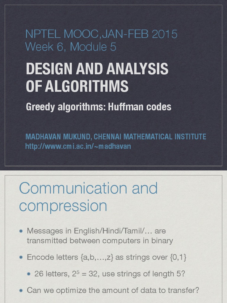 Nptel Week6 Module5 Greedy Huffman Code | PDF | Code | Encodings