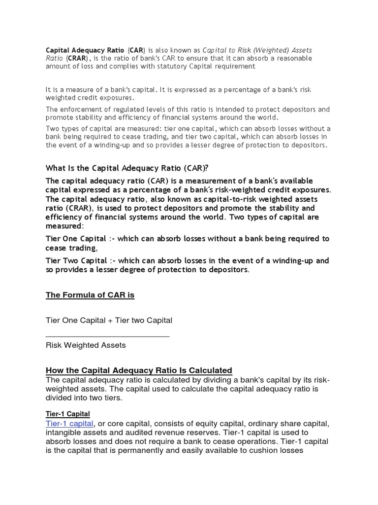 Understanding the Capital Adequacy Ratio: Calculation, Components, and ...