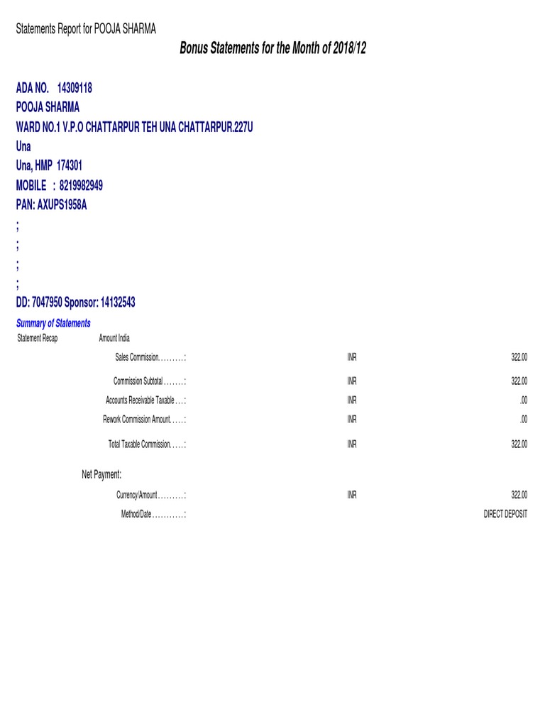 Bonus Statements For The Month of 2018/12 | PDF | Financial Services ...