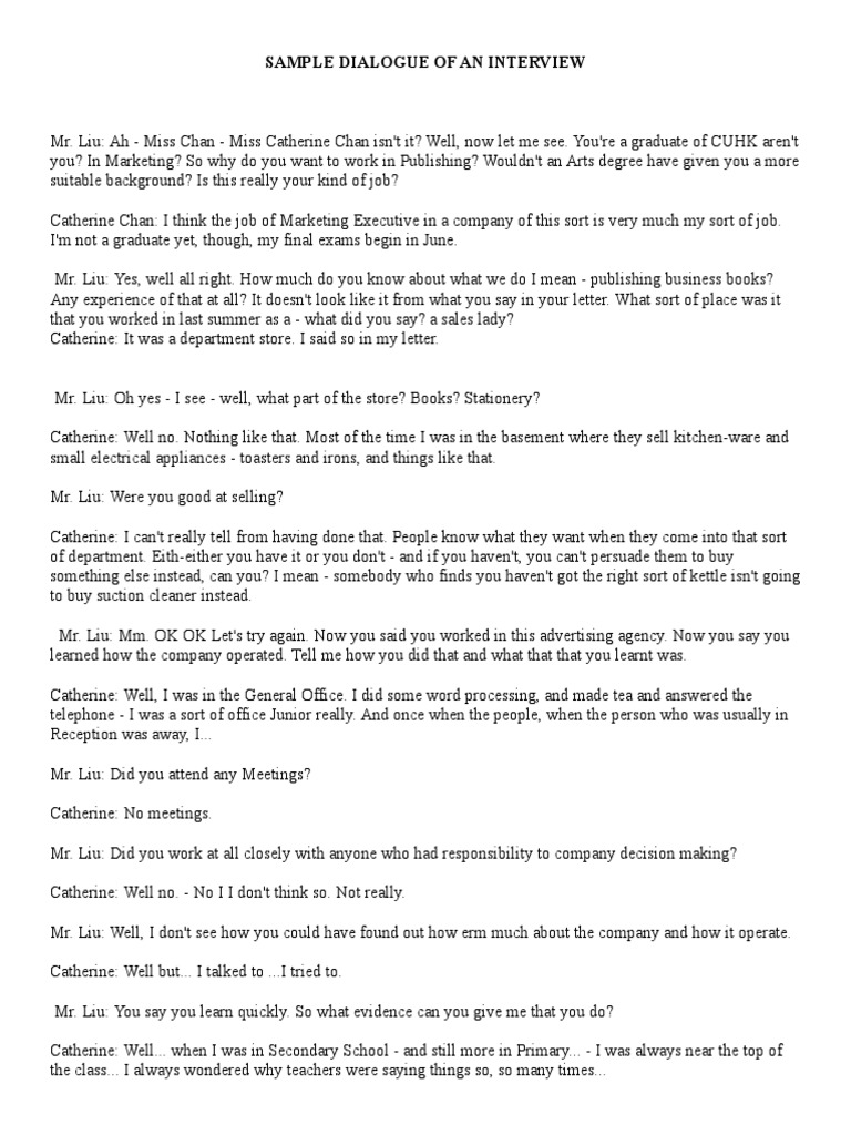 Sample Dialogue of An Interview | PDF