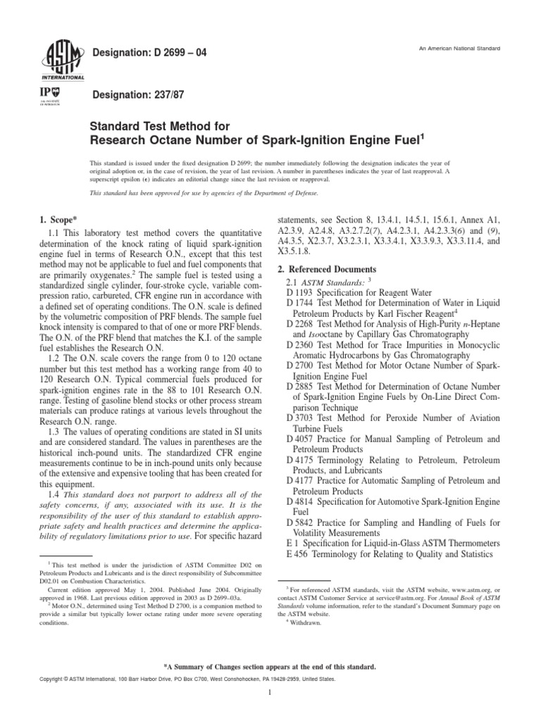 Astm 2699 | PDF | Gasoline | Internal Combustion Engine