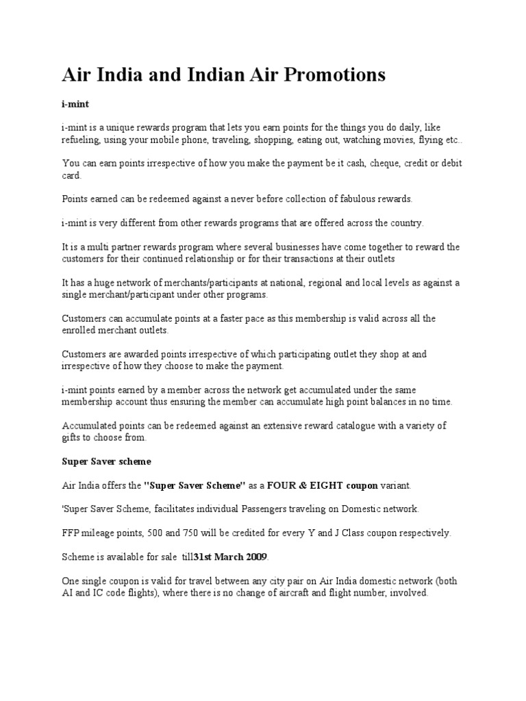 Air India and Indian Air Promotions | PDF | Loyalty Program | Identity ...