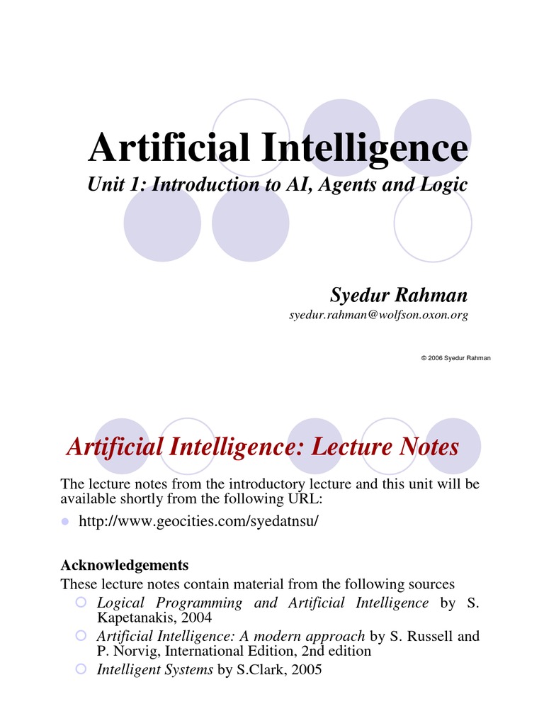 Artificial Intelligence: Unit 1: Introduction To AI, Agents and Logic | PDF | Argument | Logical ...