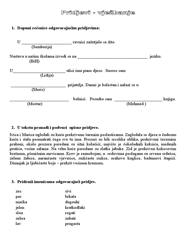 Pridjevi 4 R 3 Listica Sanny | PDF