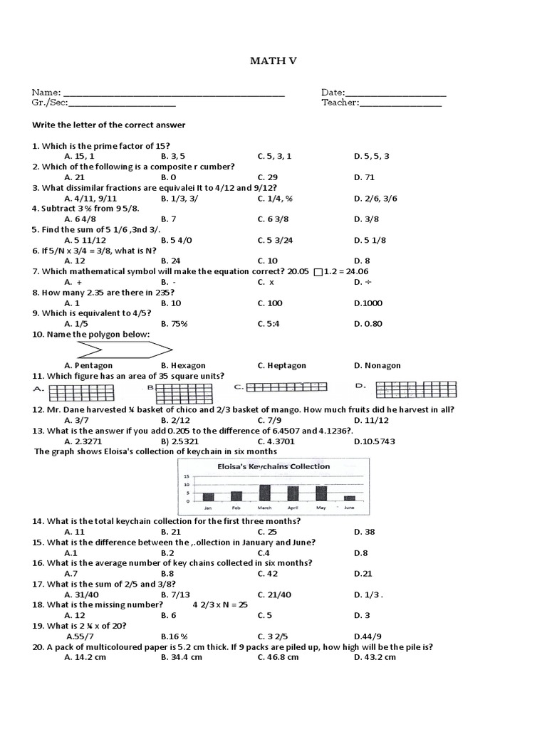 Math V: Write The Letter of The Correct Answer | PDF | Area ...